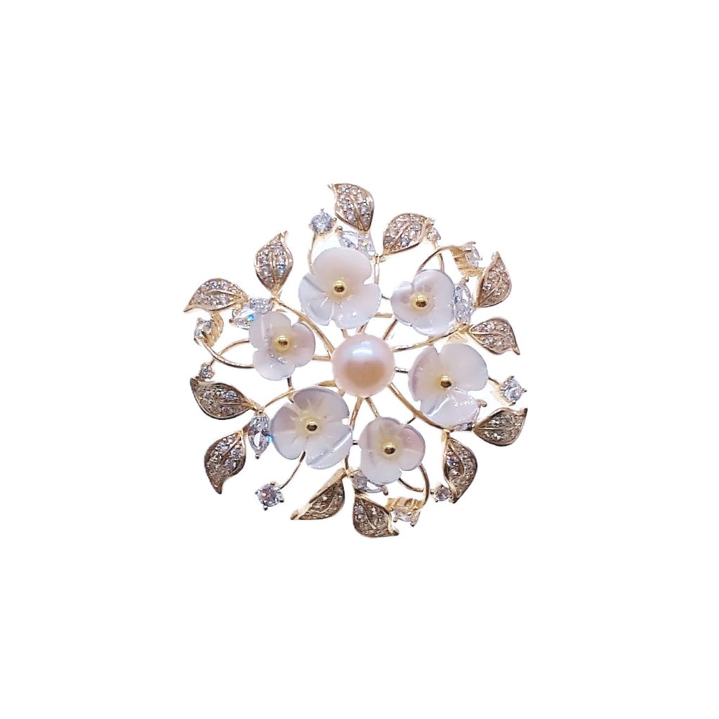 Flower Mother Of Pearl & Freshwater Pearl Brooch – CHOMEL